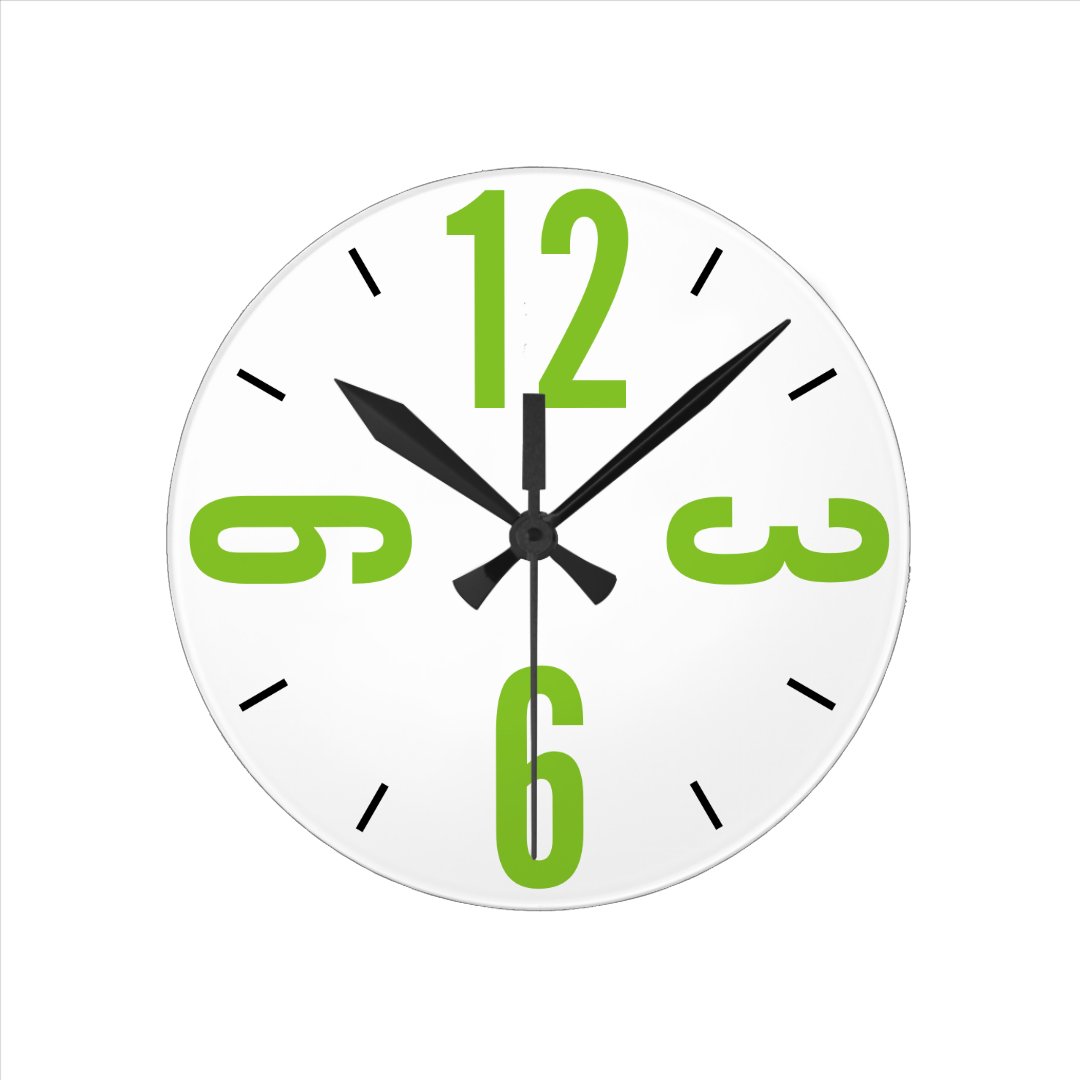 Modern lime green and black large numbers round clock | Zazzle