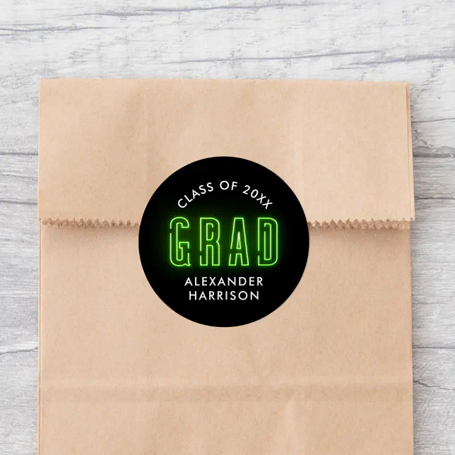 Modern Lime Green Neon Graduation Classic Round Sticker | Zazzle