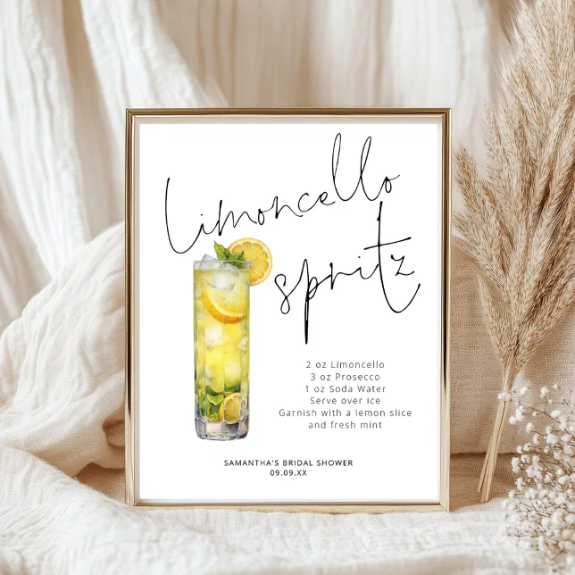 Modern Limoncello Spritz Recipe Bridal Shower Sign | Zazzle