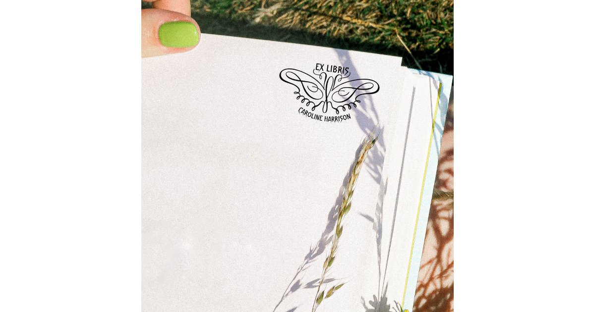 Modern Line Art Butterfly Ex Libris Book Rubber Stamp | Zazzle