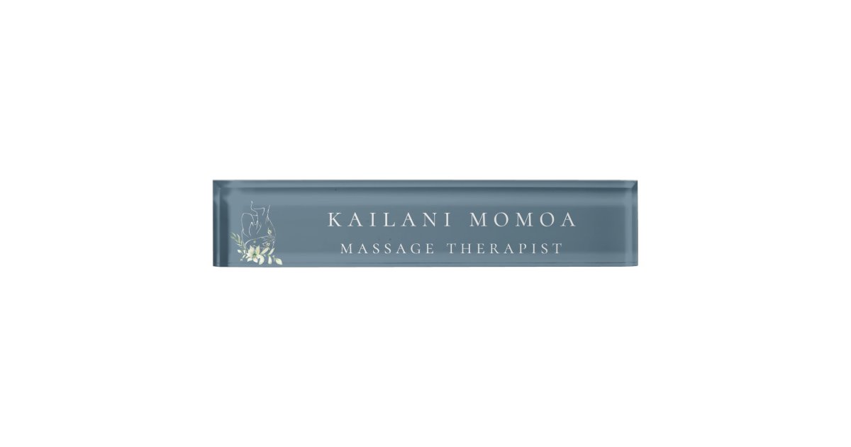 Modern Line Art Feminine Floral Blue Desk Name Plate | Zazzle
