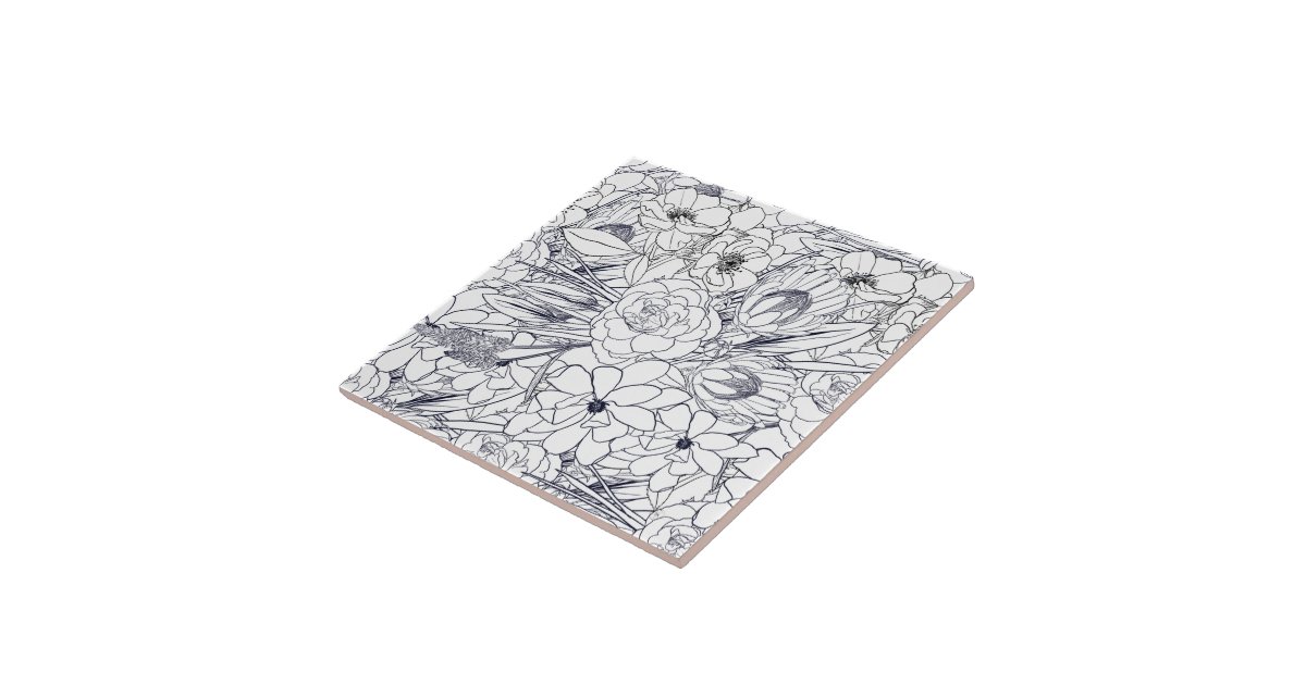 Modern Line Art Hand Drawn Floral Girly Design Ceramic Tile | Zazzle