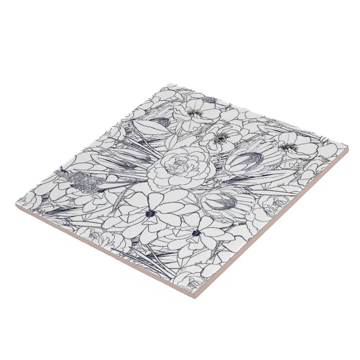 Modern Line Art Hand Drawn Floral Girly Design Ceramic Tile | Zazzle
