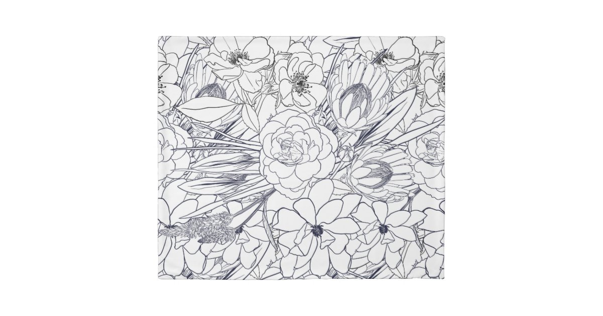 Modern Line Art Hand Drawn Floral Girly Design Duvet Cover | Zazzle