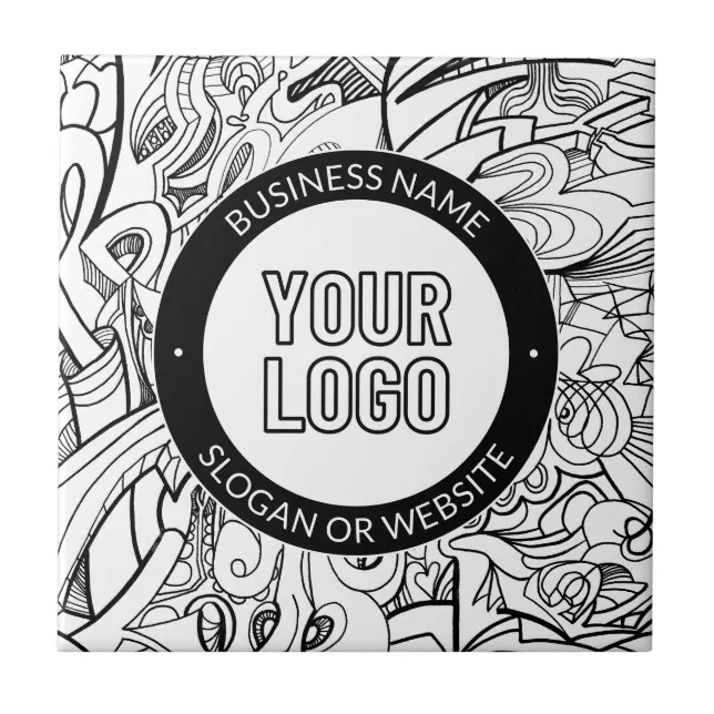 Modern Line Artwork & Your Logo w/Editable Text Ceramic Tile | Zazzle