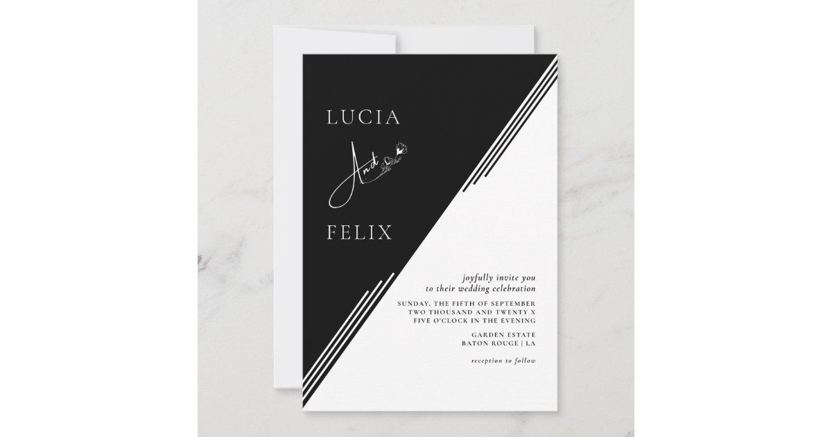 Modern Line Chic Black & White Photo Wedding Invitation | Zazzle