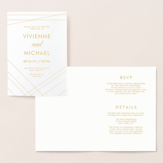 Modern Lines | Wedding Gold Foil Invitation | Zazzle.com