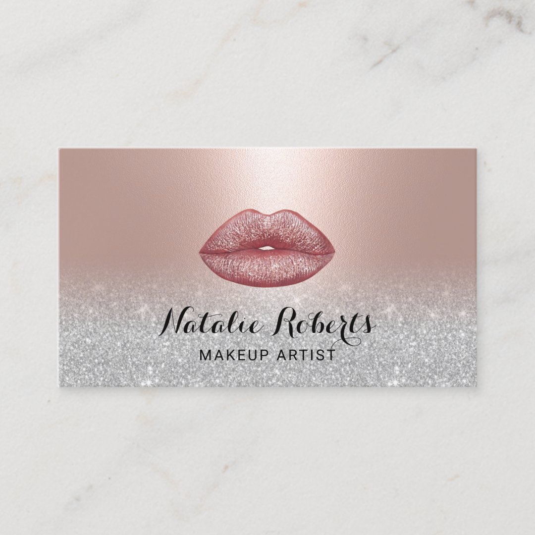 Modern Lips Salon Blush Rose Gold Makeup Artist Business Card | Zazzle