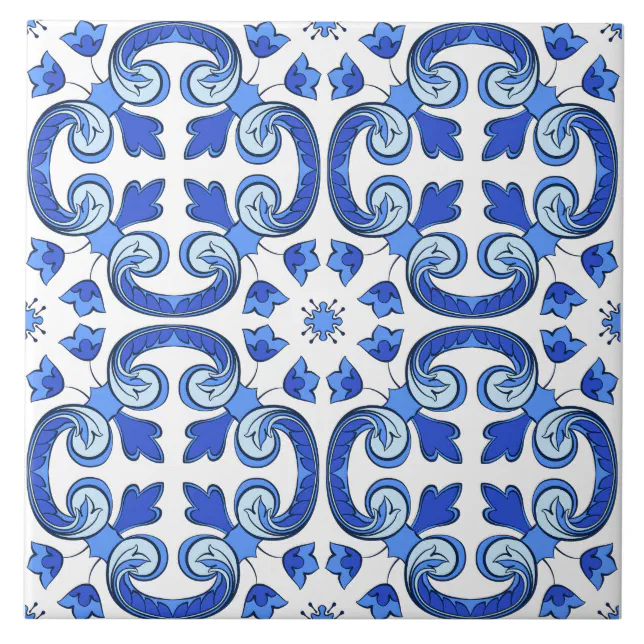 Modern Lisbon Blue Indigo Mosaic Azulejos Ceramic Tile | Zazzle