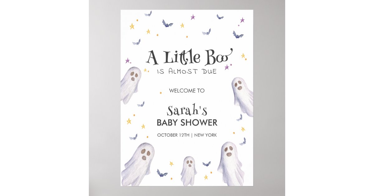 Modern Little Boo Stars Ghost Baby Shower Welcome Poster | Zazzle