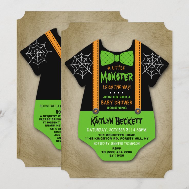 Modern "Little Monster" Boys Halloween Baby Shower Invitation | Zazzle