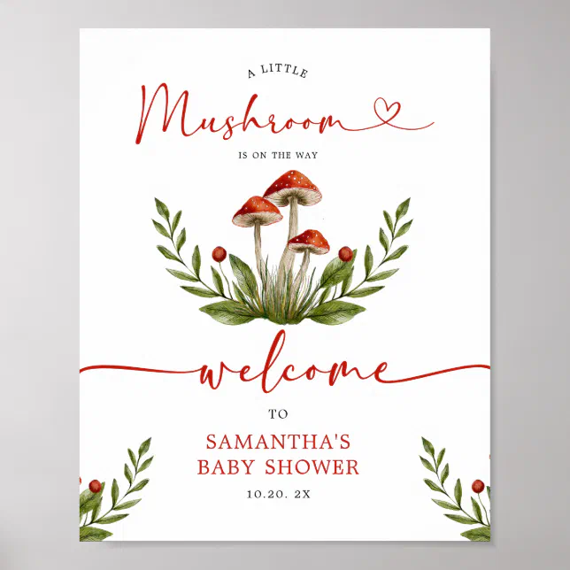 Modern Little Mushroom Baby Shower Welcome Sign | Zazzle