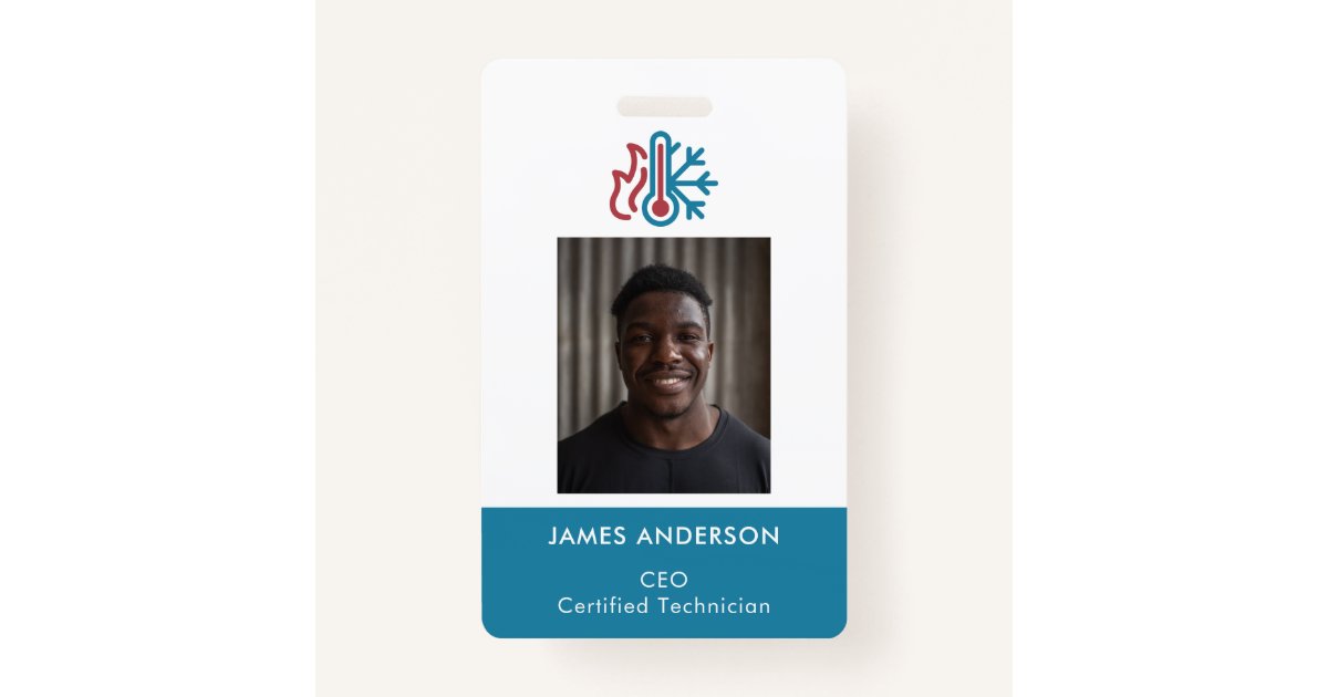 Modern Logo AC Heat Professional HVAC Employee Badge | Zazzle