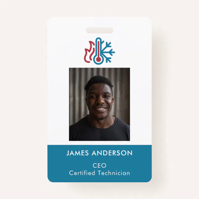 Modern Logo AC Heat Professional HVAC Employee Badge | Zazzle