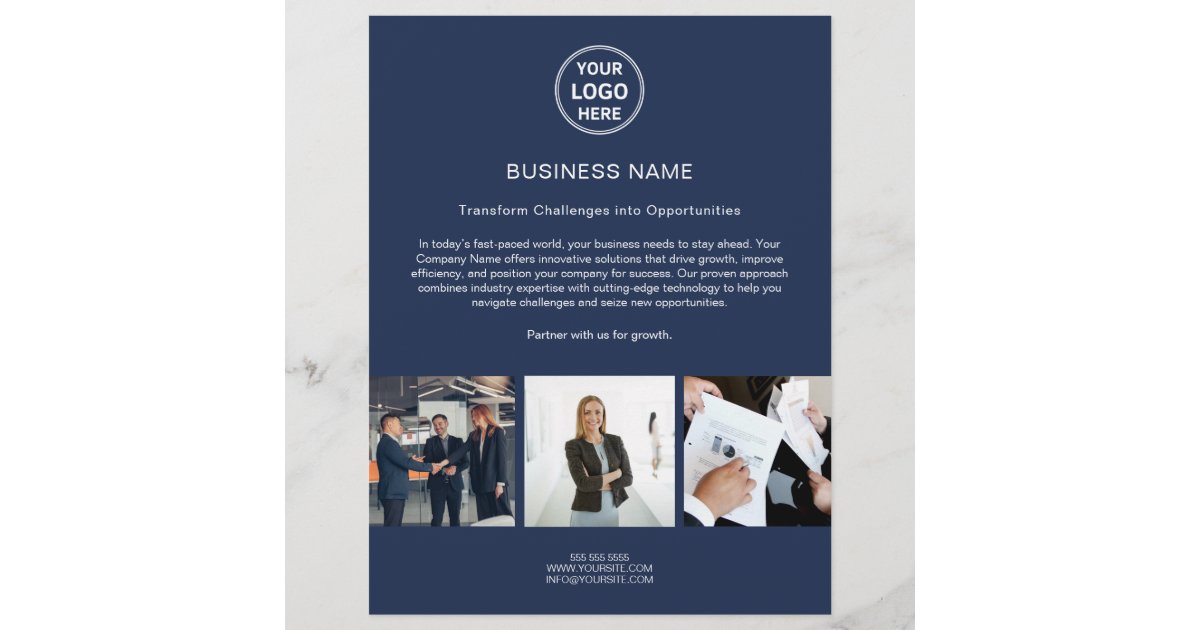 Modern Logo Corporate Navy Blue Business Flyer | Zazzle