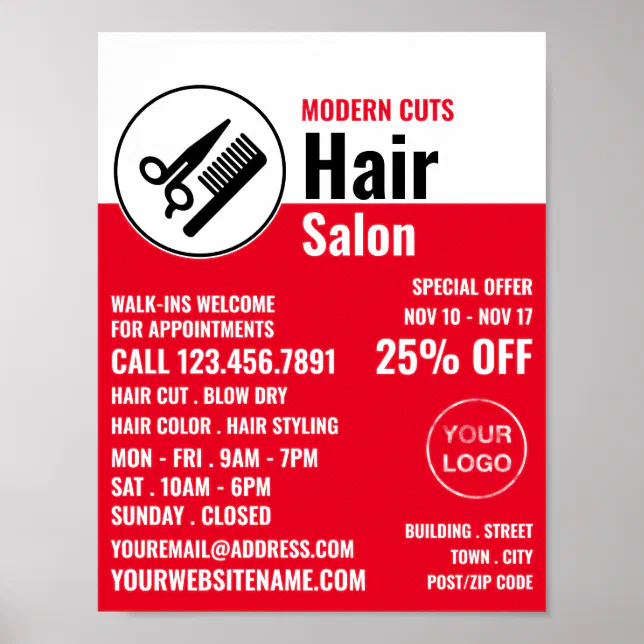 Modern Logo, Hair Stylist, Hair Salon Advert Poster | Zazzle