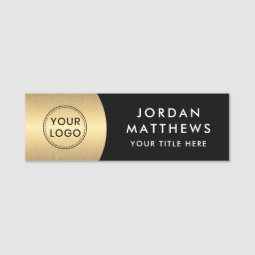 Modern logo, name and title golden gradient black name tag | Zazzle