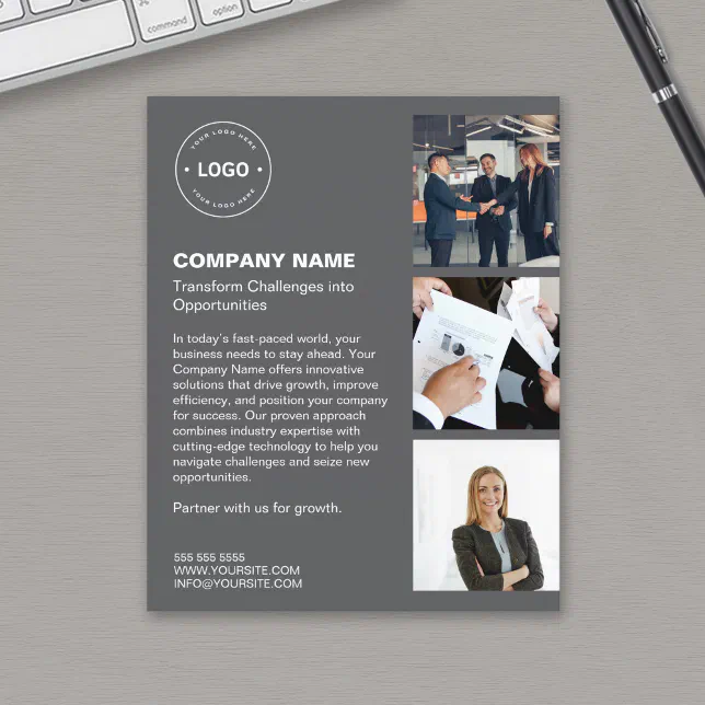 Modern Logo Photo Dark Gray Professional Business Flyer | Zazzle