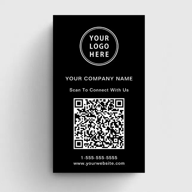 Modern Logo QR Code Black Business Card | Zazzle