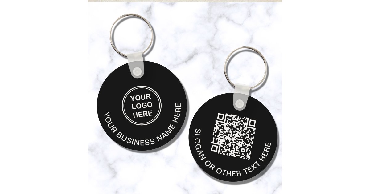 Modern Logo QR Code Promotional Black Keychain | Zazzle