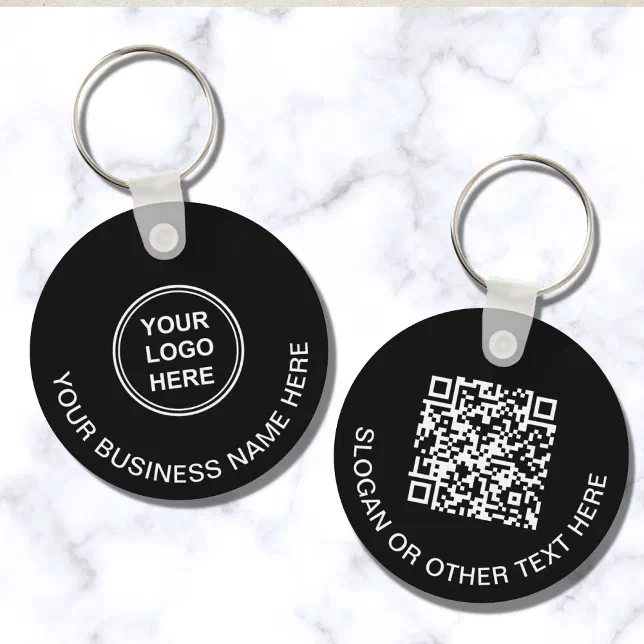 Modern Logo QR Code Promotional Black Keychain | Zazzle