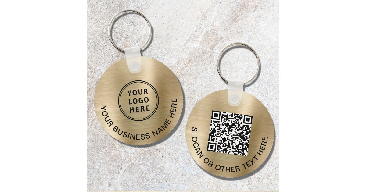 Modern Logo QR Code Promotional Gold Keychain | Zazzle