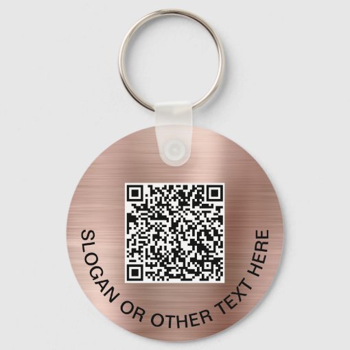 Modern Logo QR Code Promotional Rose Gold Keychain | Zazzle