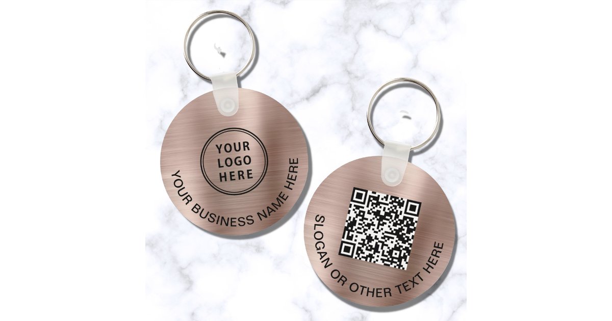 Modern Logo QR Code Promotional Rose Gold Keychain | Zazzle