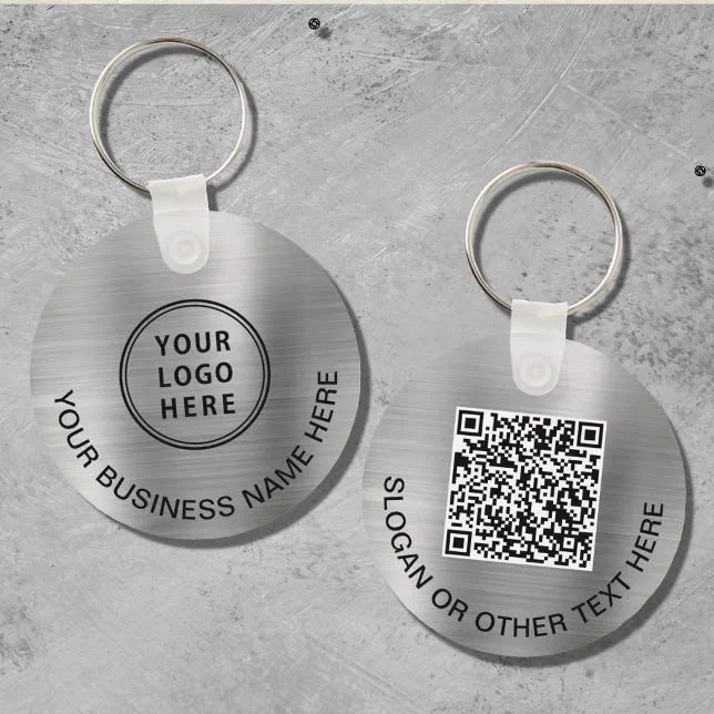 Modern Logo QR Code Promotional Silver Keychain | Zazzle