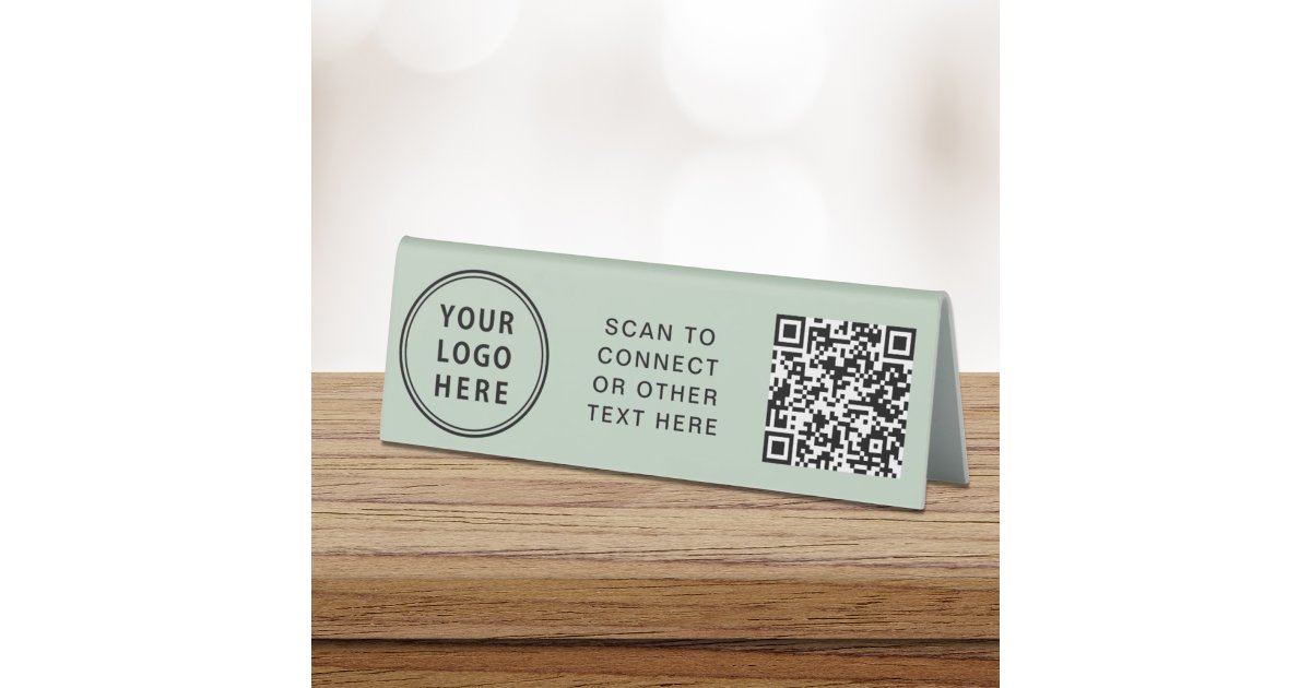 Modern Logo QR Code Sage Green Table Tent | Zazzle