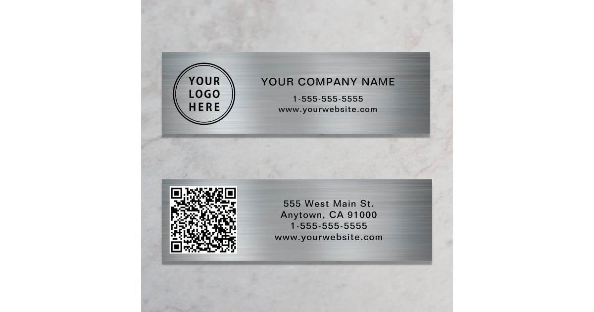 Modern Logo QR Code Silver Mini Business Card | Zazzle