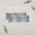 Modern Logo QR Code Silver Mini Business Card | Zazzle