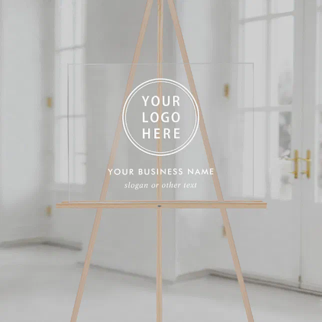 Modern Logo White Typography Clear Acrylic Sign | Zazzle