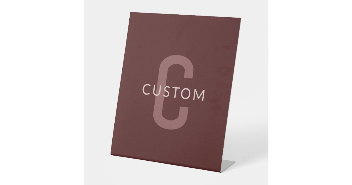 Modern Looking Monogrammed Name | Maroon Red Pedestal Sign | Zazzle