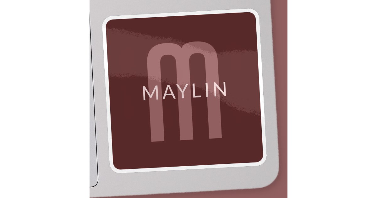 Modern Looking Monogrammed Name | Maroon Red Sticker | Zazzle