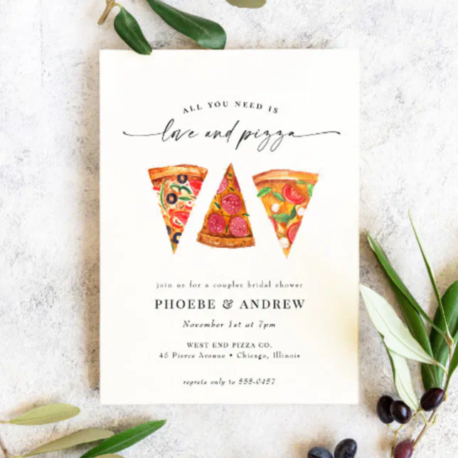 Modern Love and Pizza Couples Bridal Shower Invitation | Zazzle