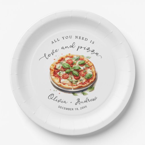 Modern Love and Pizza Rehearsal Dinner Paper Paper Plates | Zazzle
