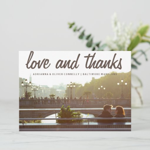 Modern Love And Thanks | Couple Photo Thank You Card | Zazzle