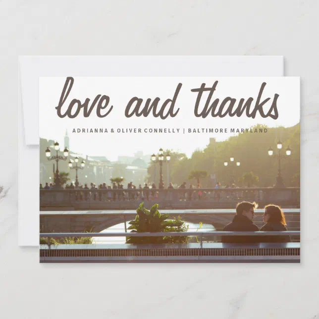 Modern Love And Thanks | Couple Photo Thank You Card | Zazzle