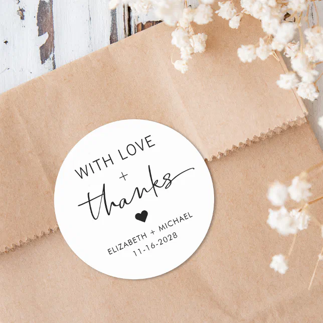 Modern Love And Thanks Wedding Classic Round Sticker | Zazzle