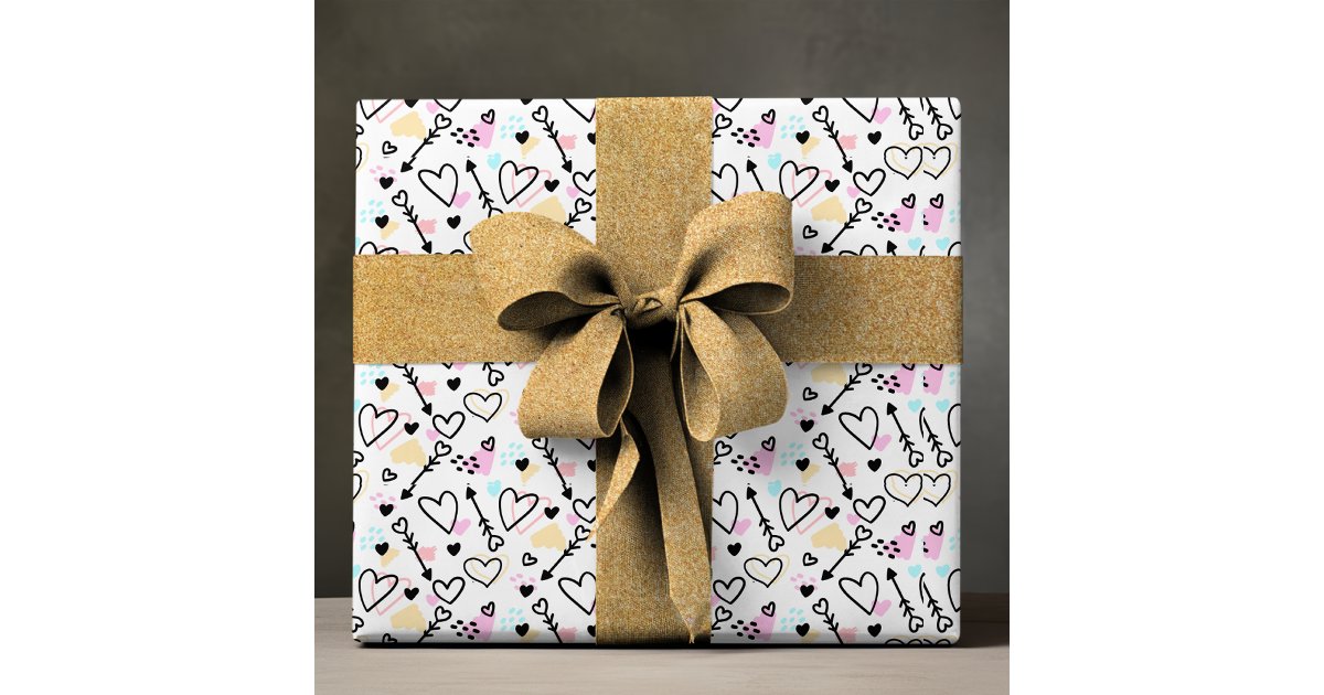 Modern Love Heart Trendy Romantic Doodle Pattern Wrapping Paper | Zazzle