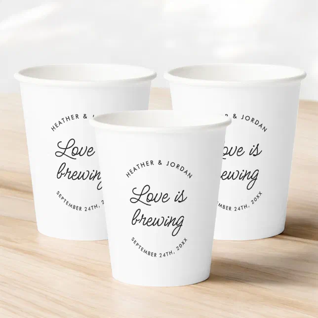 Modern Love Is Brewing Wedding Coffee or Tea Paper Cups | Zazzle