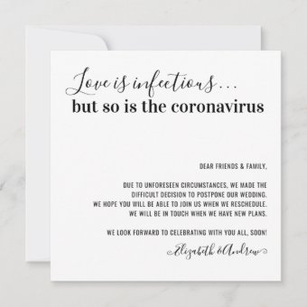 Modern Love is Infectious Wedding Postponement Announcement | Zazzle