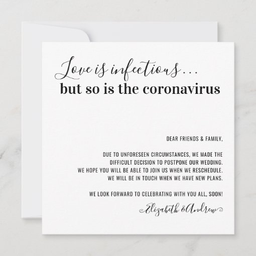 Modern Love is Infectious Wedding Postponement Announcement | Zazzle