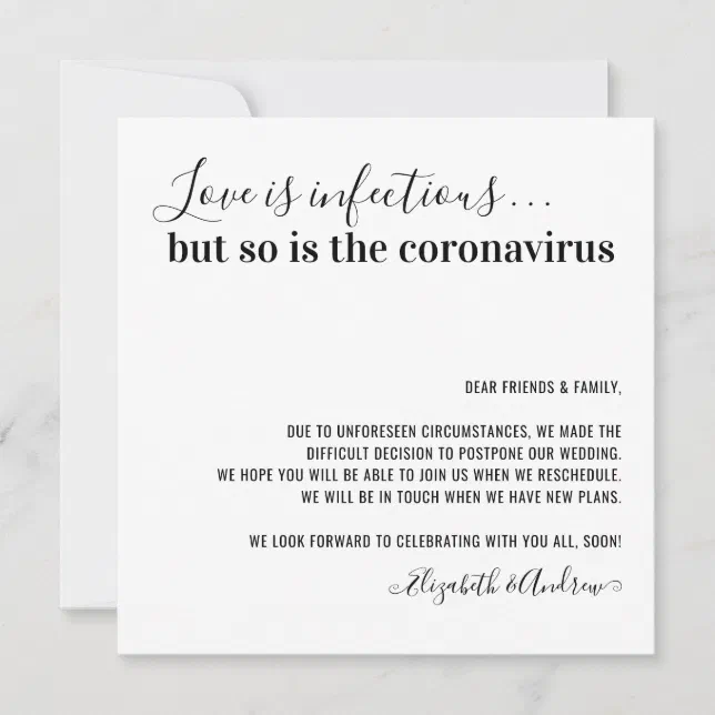Modern Love is Infectious Wedding Postponement Announcement | Zazzle