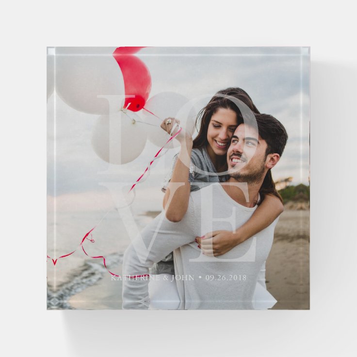 Modern "LOVE" Overlay Photo Paperweight | Zazzle