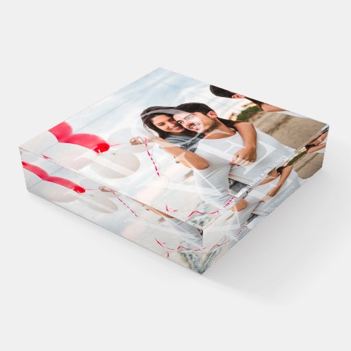 Modern "LOVE" Overlay Photo Paperweight | Zazzle
