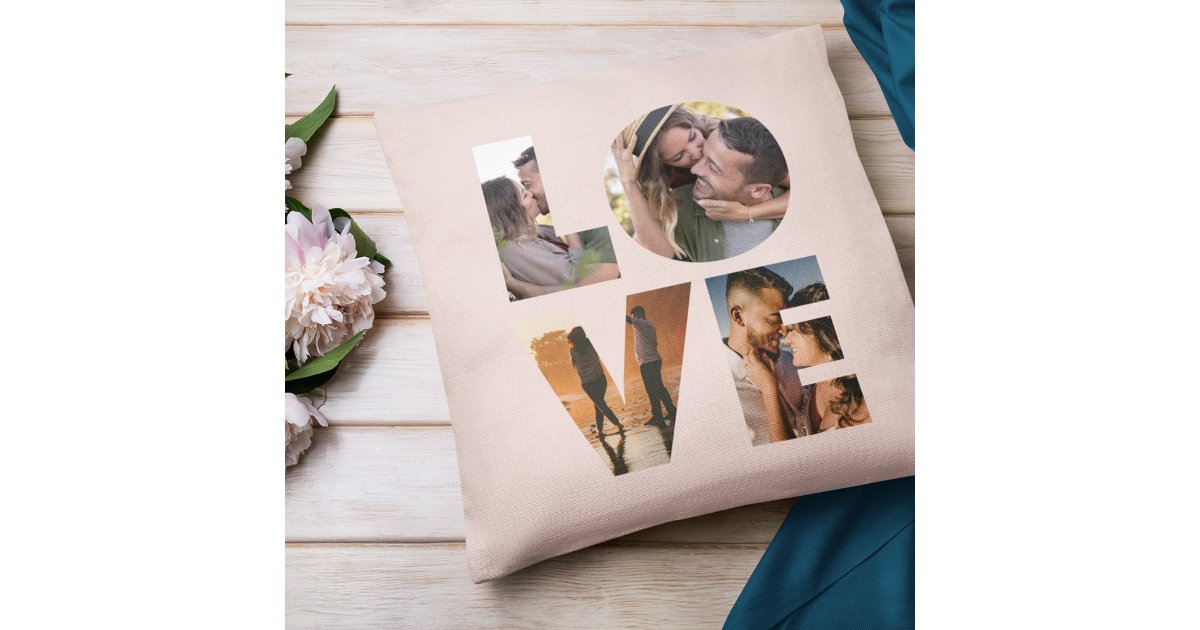 Modern LOVE Photo Collage Cutout Valentine's Day Throw Pillow | Zazzle