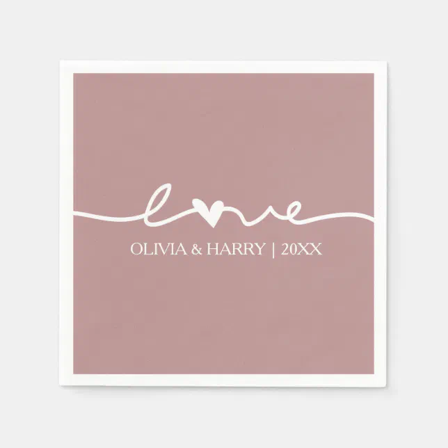 Modern Love Script Dusty Rose Wedding Paper Napkin | Zazzle