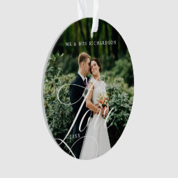 Modern Love Script Newlywed Full Photo Keepsake Ornament | Zazzle